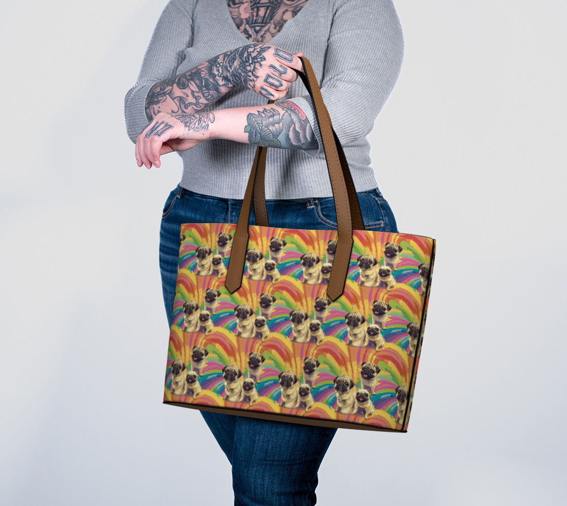 Pugs Under the Rainbow Faux Leather Tote – Pug Life